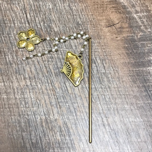 Accessories | Japanese Hair Pin Stick With Fan Flower And Pearls | Poshmark
